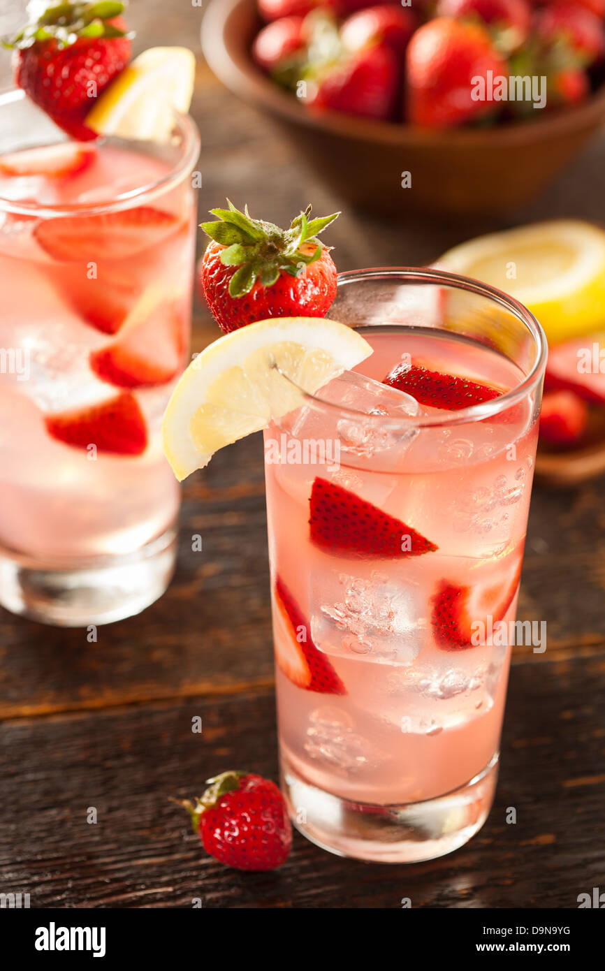 Refreshing Ice Cold Strawberry Lemonade on a background Stock Photo - Alamy