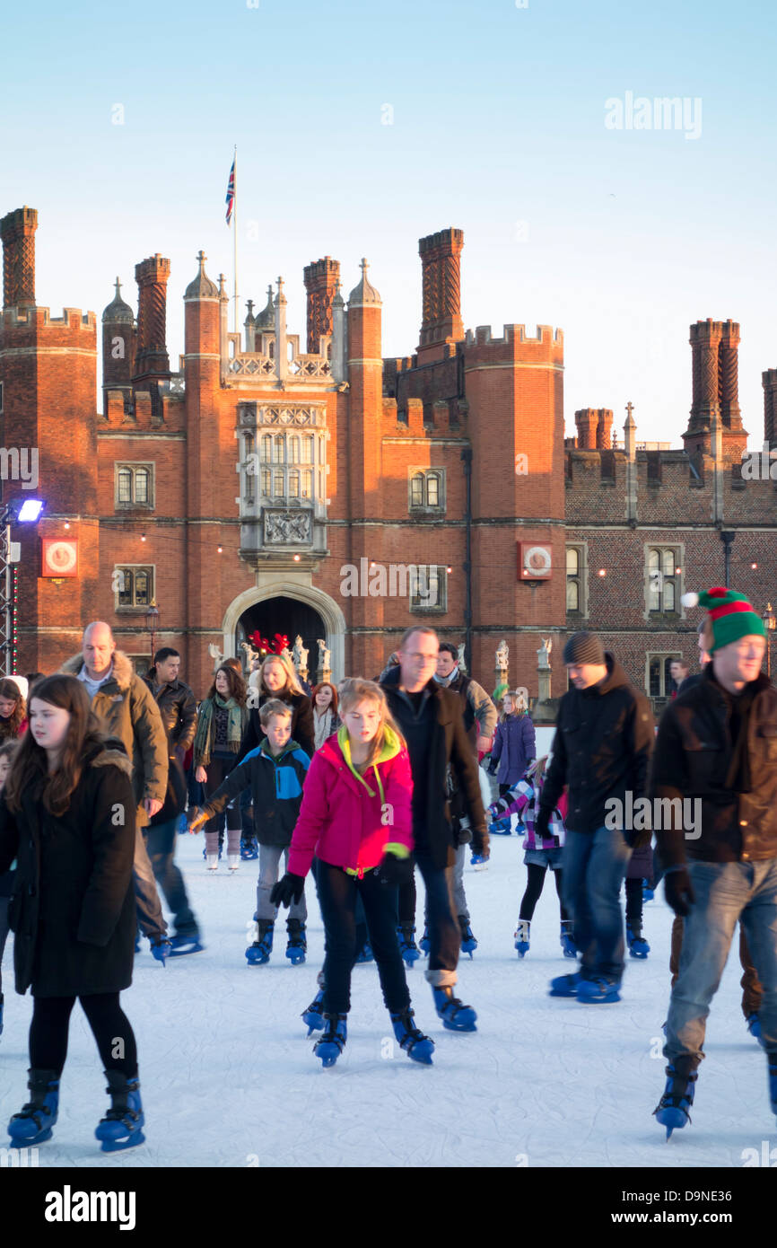 Europe, UK, England, London, Hampton court ice skating rink evening ...
