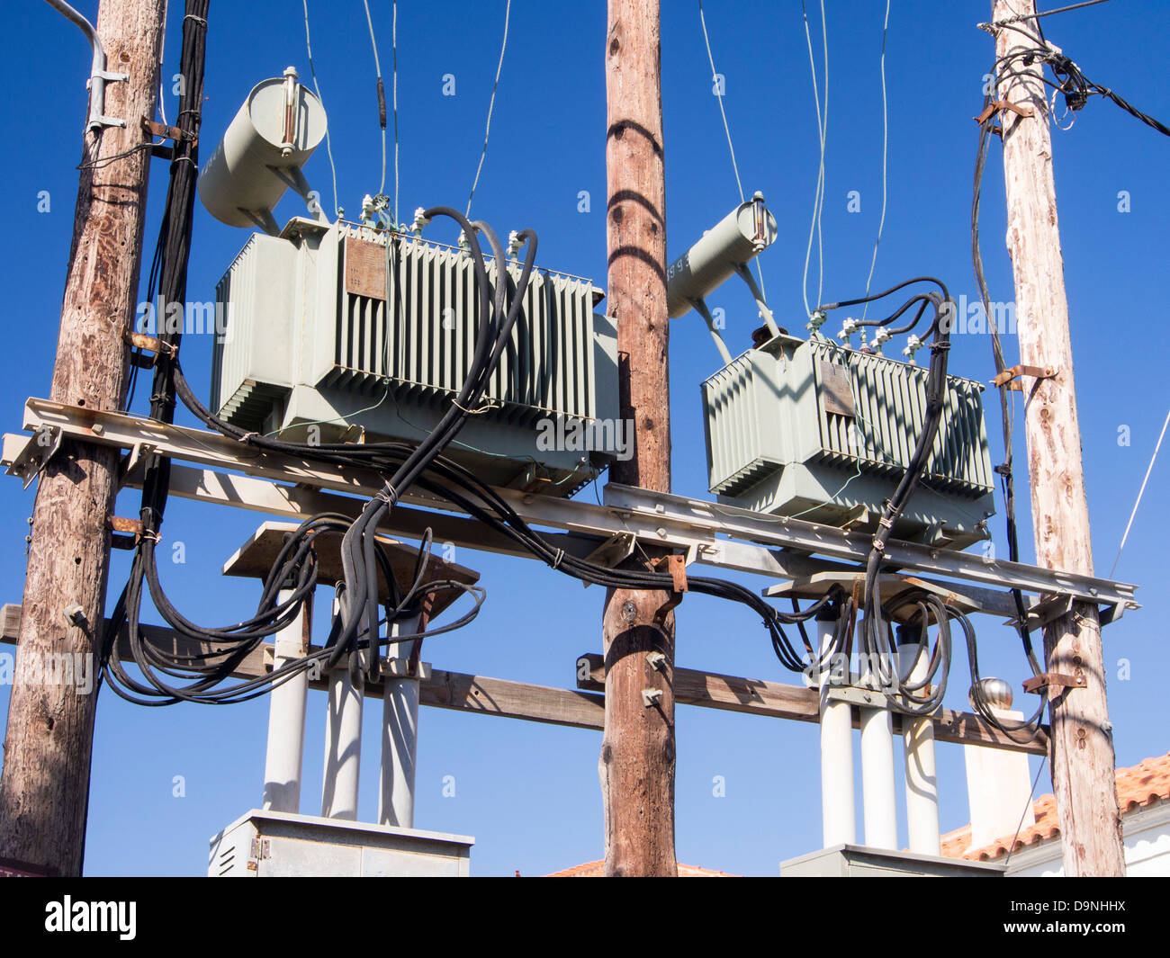 Electricity pylons on Lesvos, Greece Stock Photo - Alamy