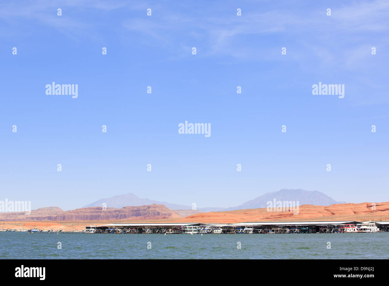 Moored houseboats in covered slips in Bullfrog Marina at Lake Powell in ...