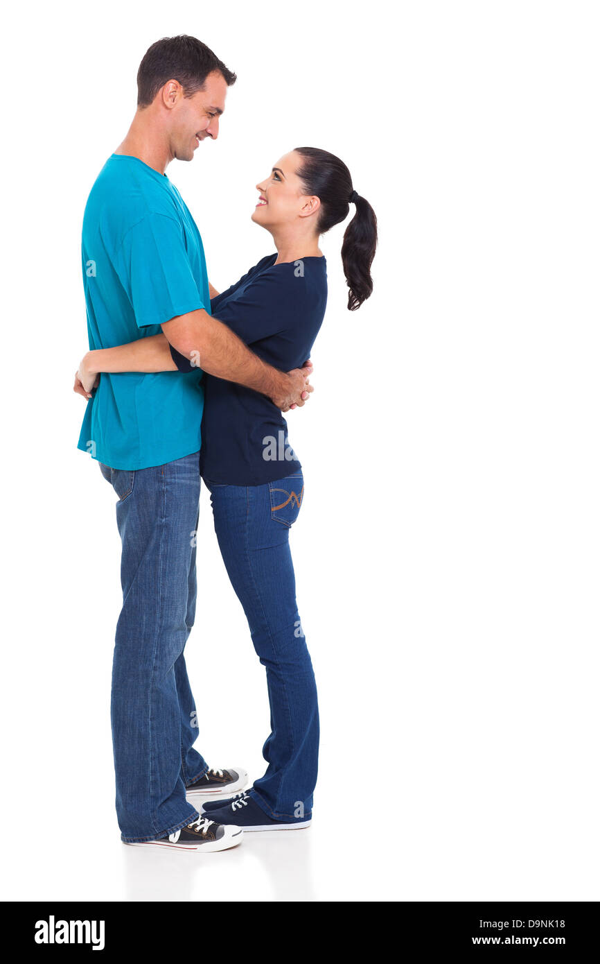 cheerful couple hugging isolated on white background Stock Photo - Alamy