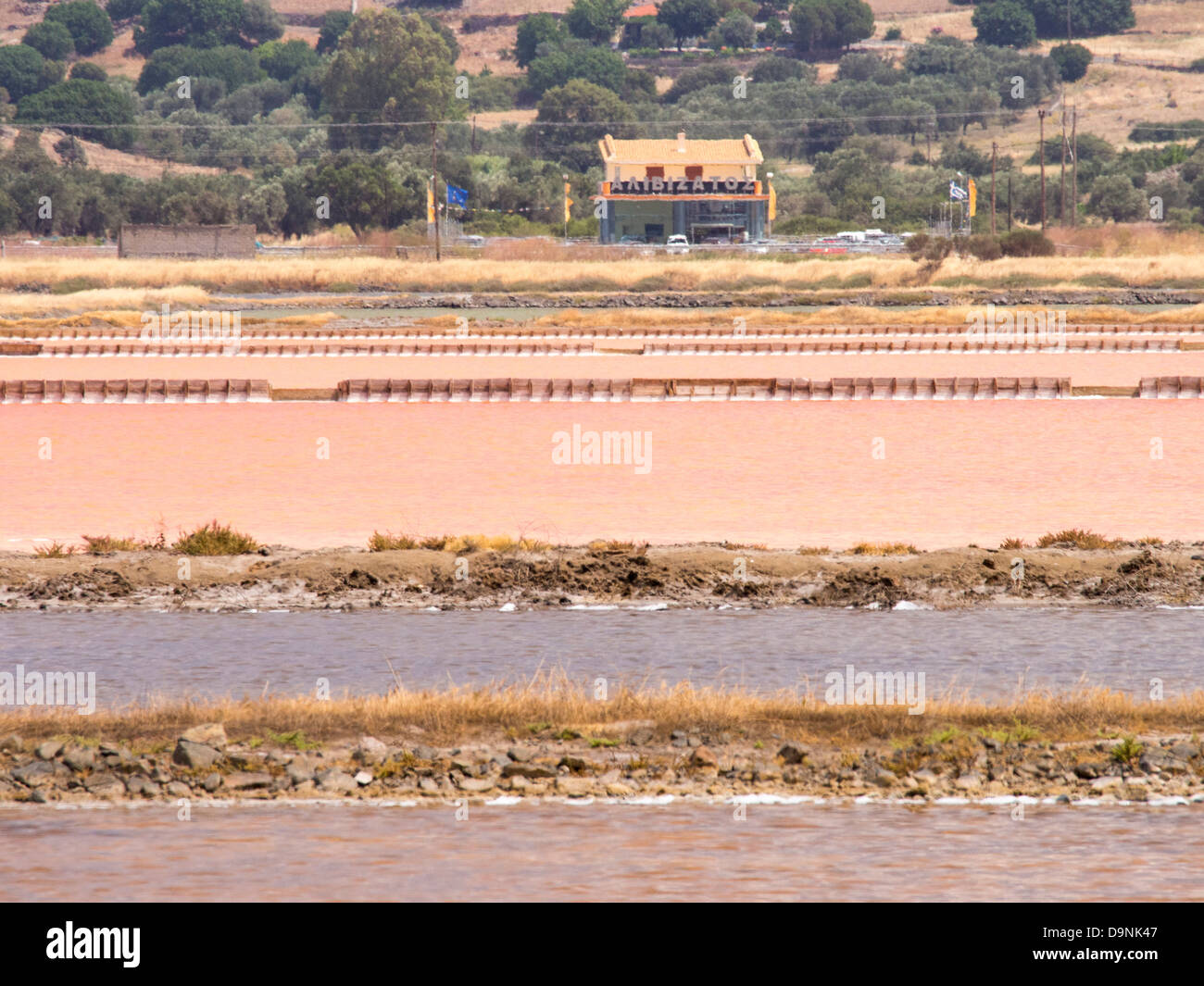 Salt being produced from the Kalloni salt pans on Lesvos, Greece Stock ...