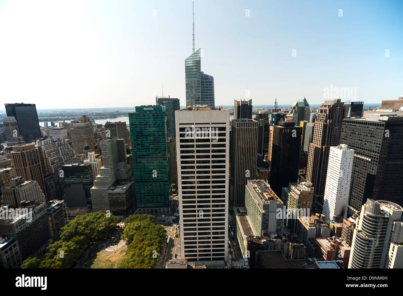 New York City Skyline highlighted by the Bank of America Building Stock ...