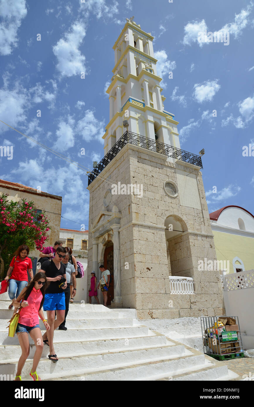 Bell tower of Church of St. Nicholas, Emporio, Halki (Chalki), Rhodes ...
