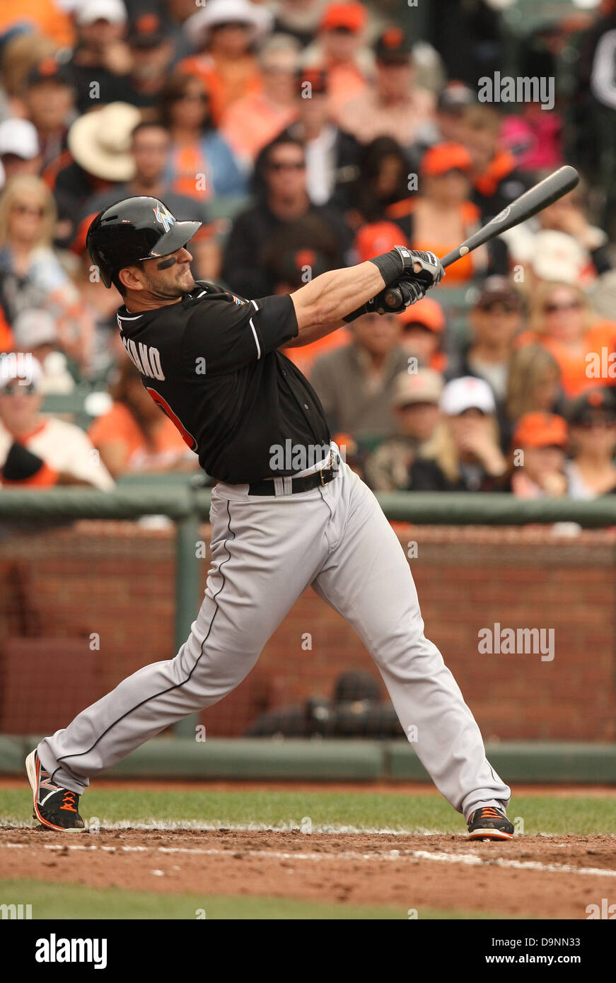 San Francisco, CA, USA. June 23, 2013. Miami outfielder Justin Ruggiano ...