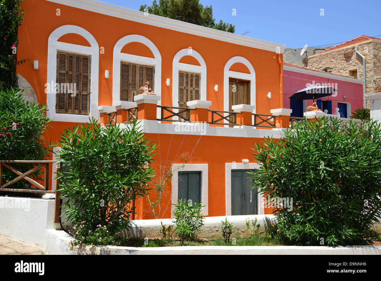 Colourful villa, Emporio, Halki (Chalki), Rhodes (Rodos) Region ...