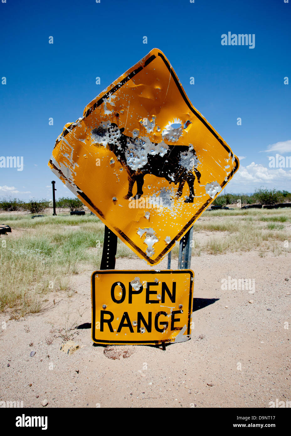 bullet riddled open range sign Tucson AZ Stock Photo - Alamy