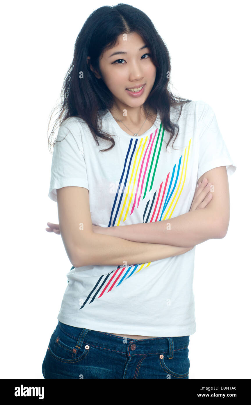 Portrait of beautiful Chinese girl with cross arms Stock Photo - Alamy