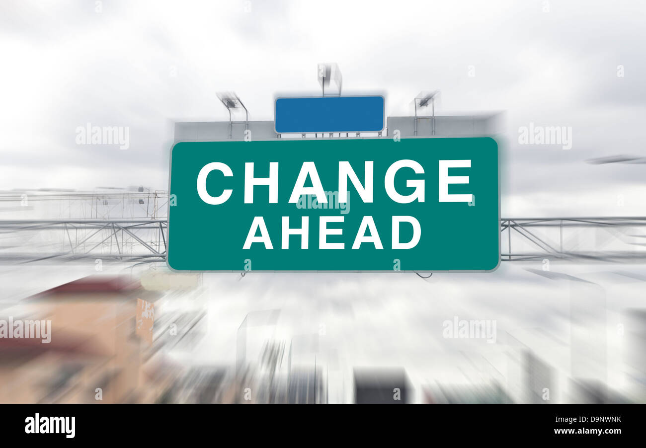 Change Ahead on Green Road Sign Stock Photo - Alamy Change Ahead on Green Road Sign Stock Photo - Alamy
