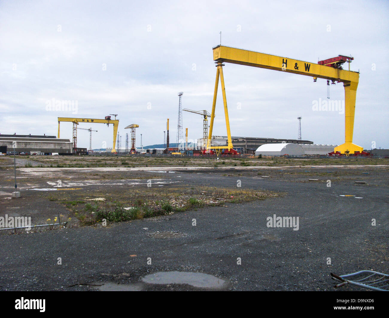 Demonstrating the desolation of the former Harland & Wolff shipyard ...