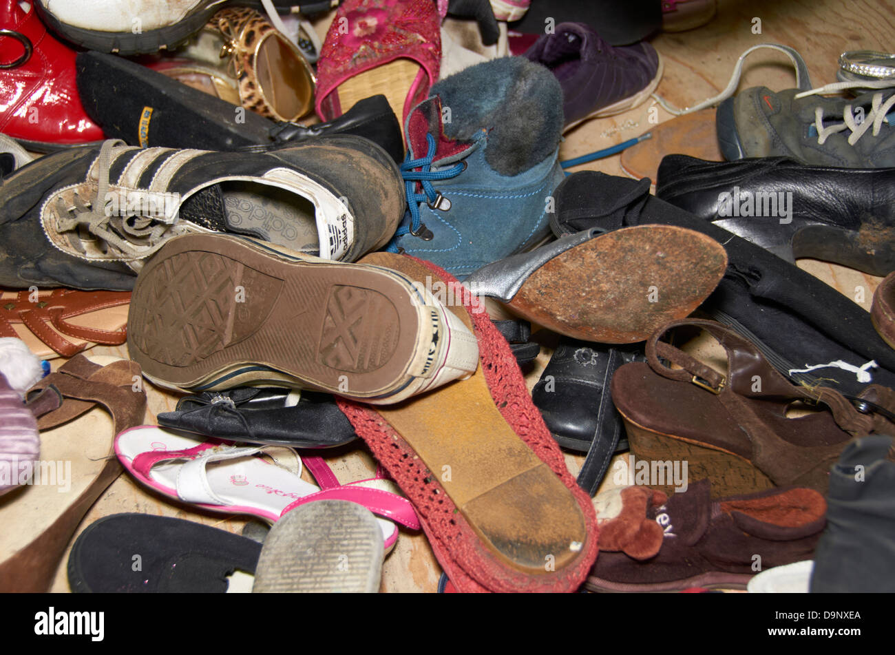 old shoes waiting to be recycled Stock Photo - Alamy