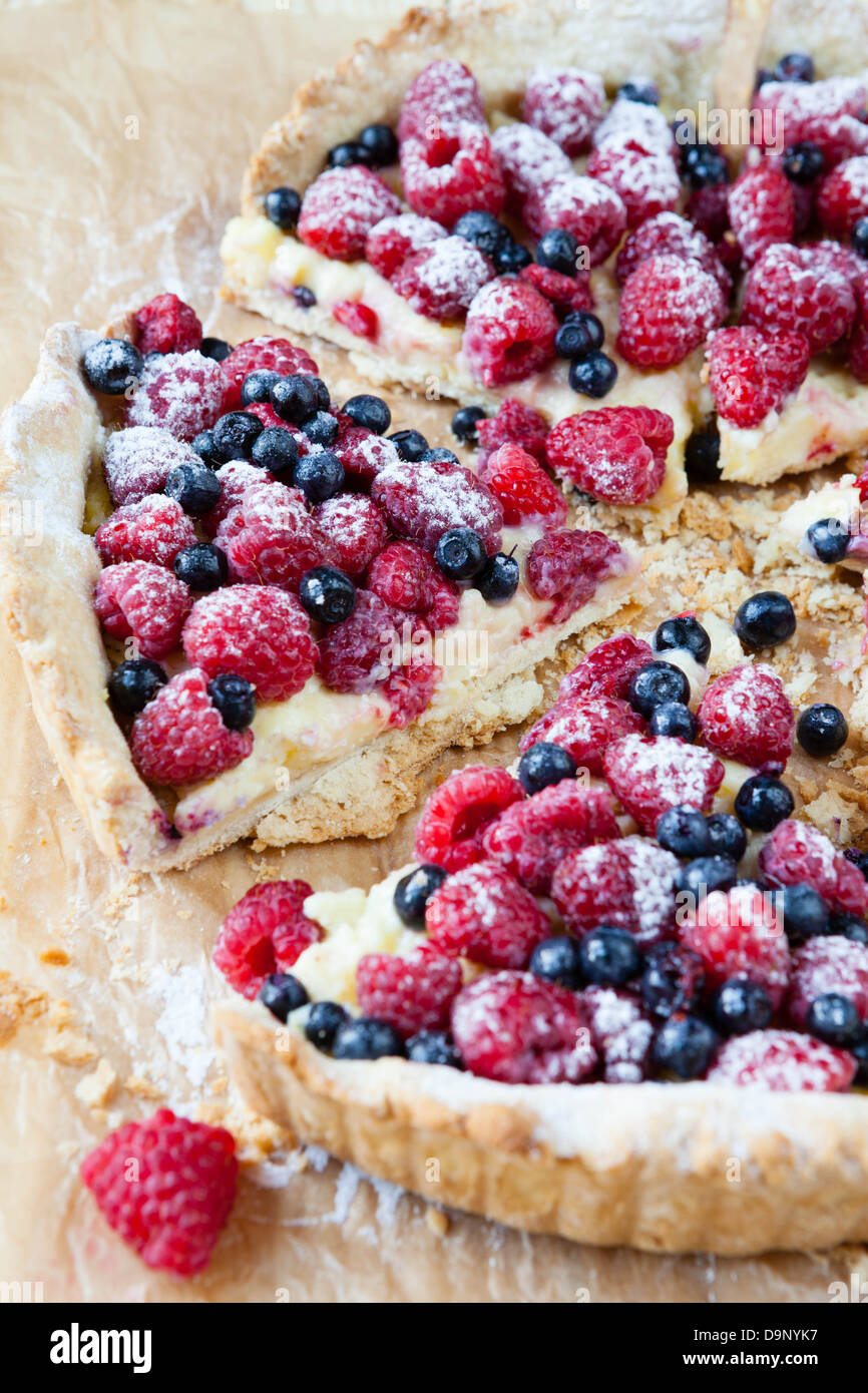 summer raspberry-blueberry tart, food close up Stock Photo - Alamy