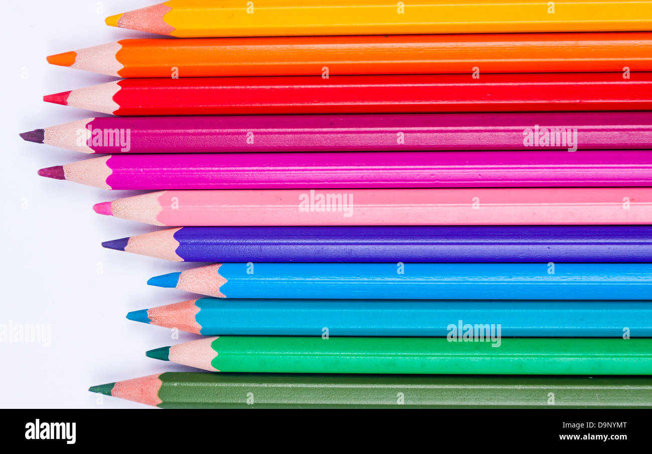 Pallet of colourful crayons on white background Stock Photo - Alamy