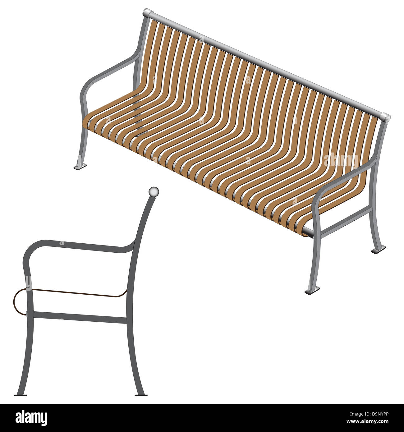 wooden 3d bench against white background, abstract vector art ...