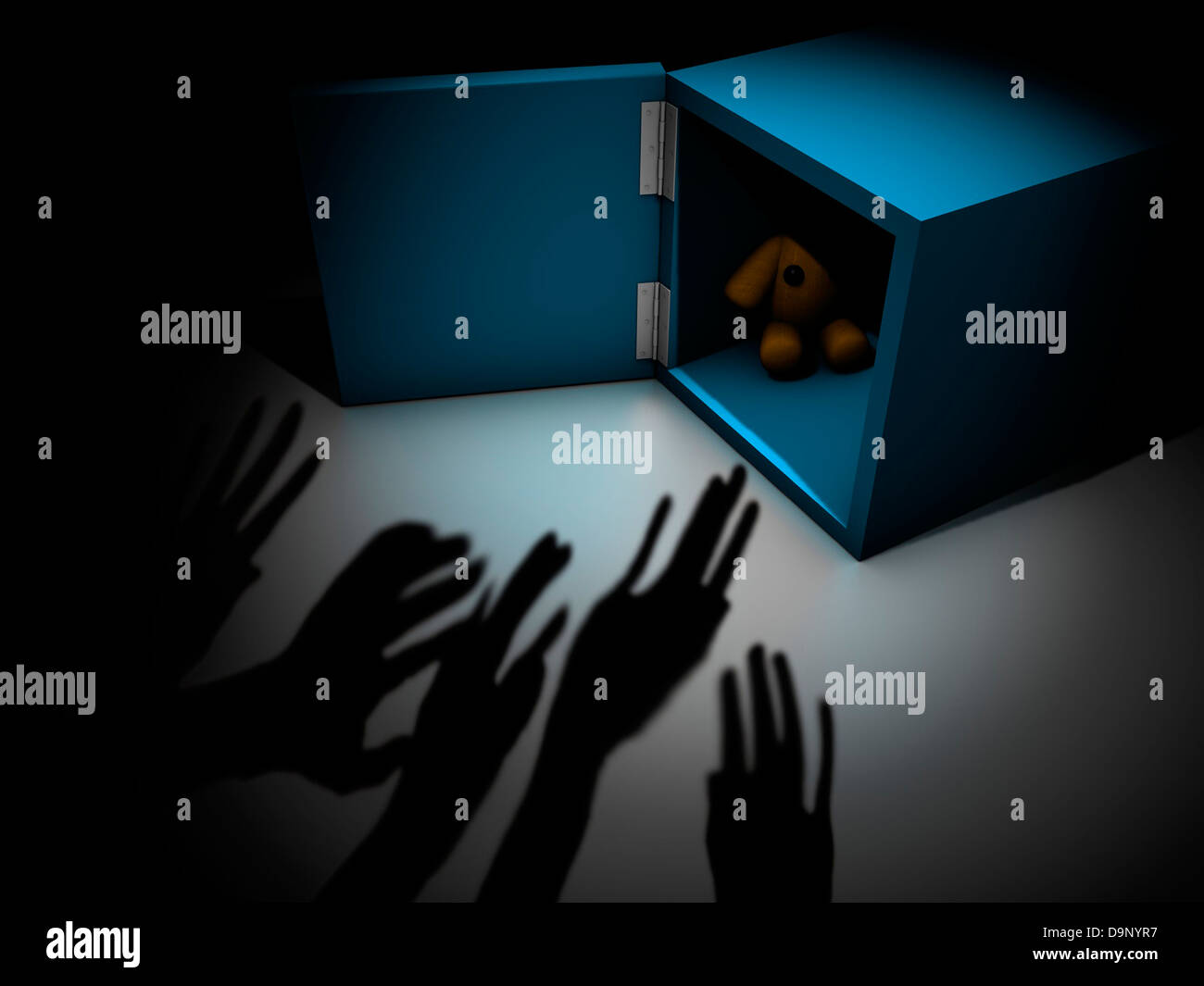 Shadow hands reaching toward scared Teddy Bear Stock Photo - Alamy