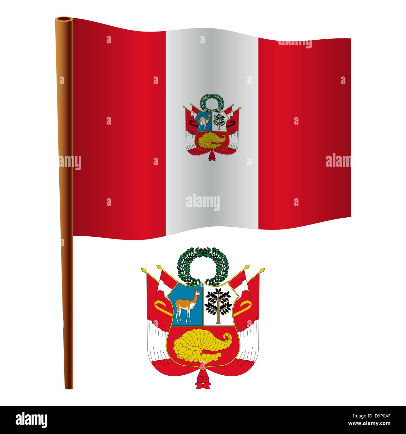 peru wavy flag and coat of arm against white background, vector art ...