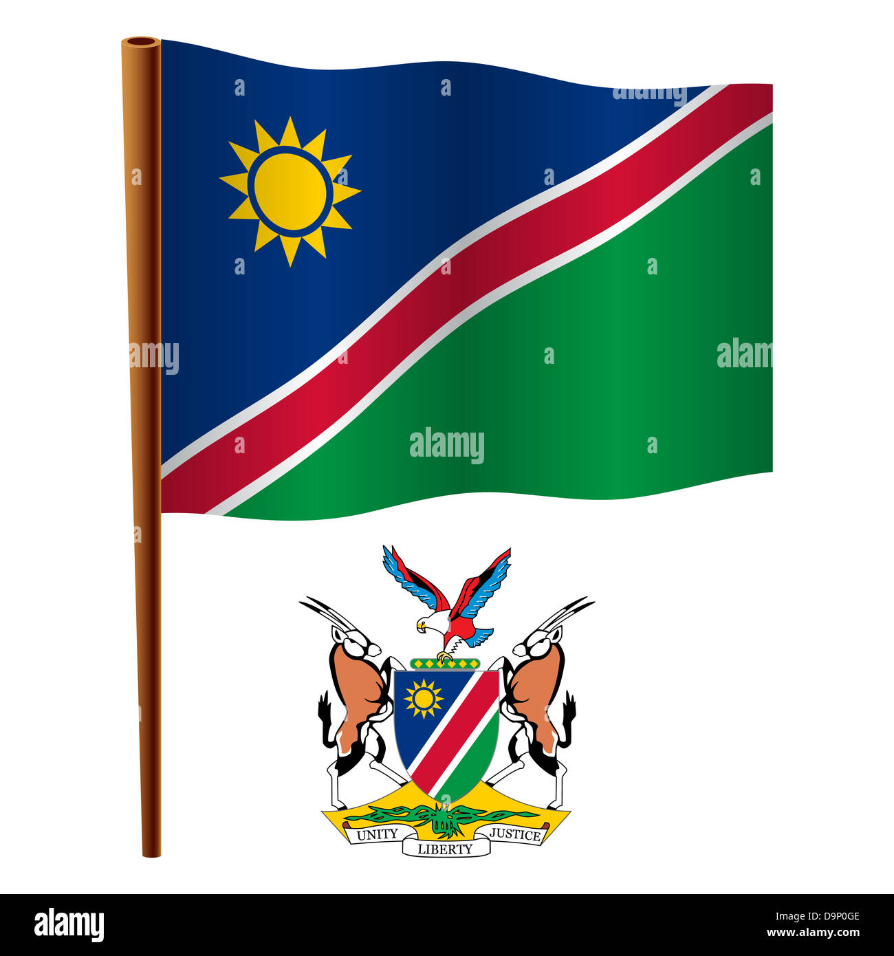 namibia wavy flag and coat of arm against white background, vector art ...