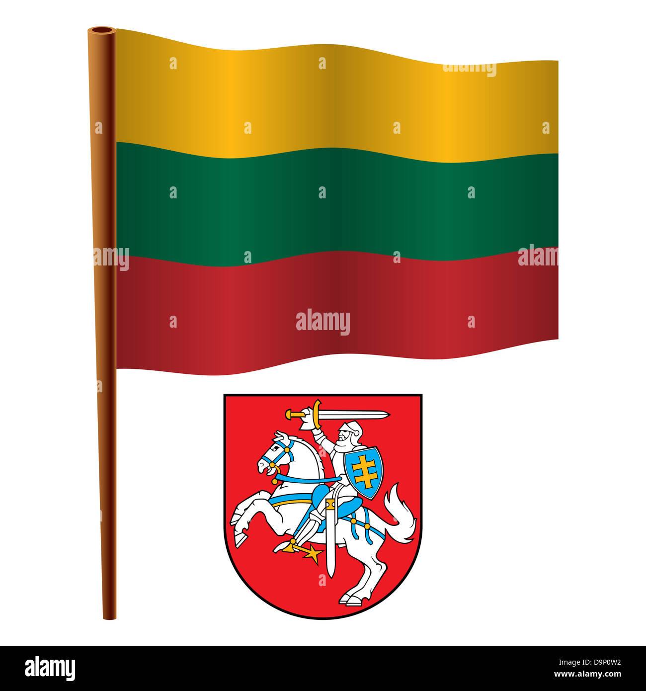 lithuania wavy flag and coat of arm against white background, vector ...