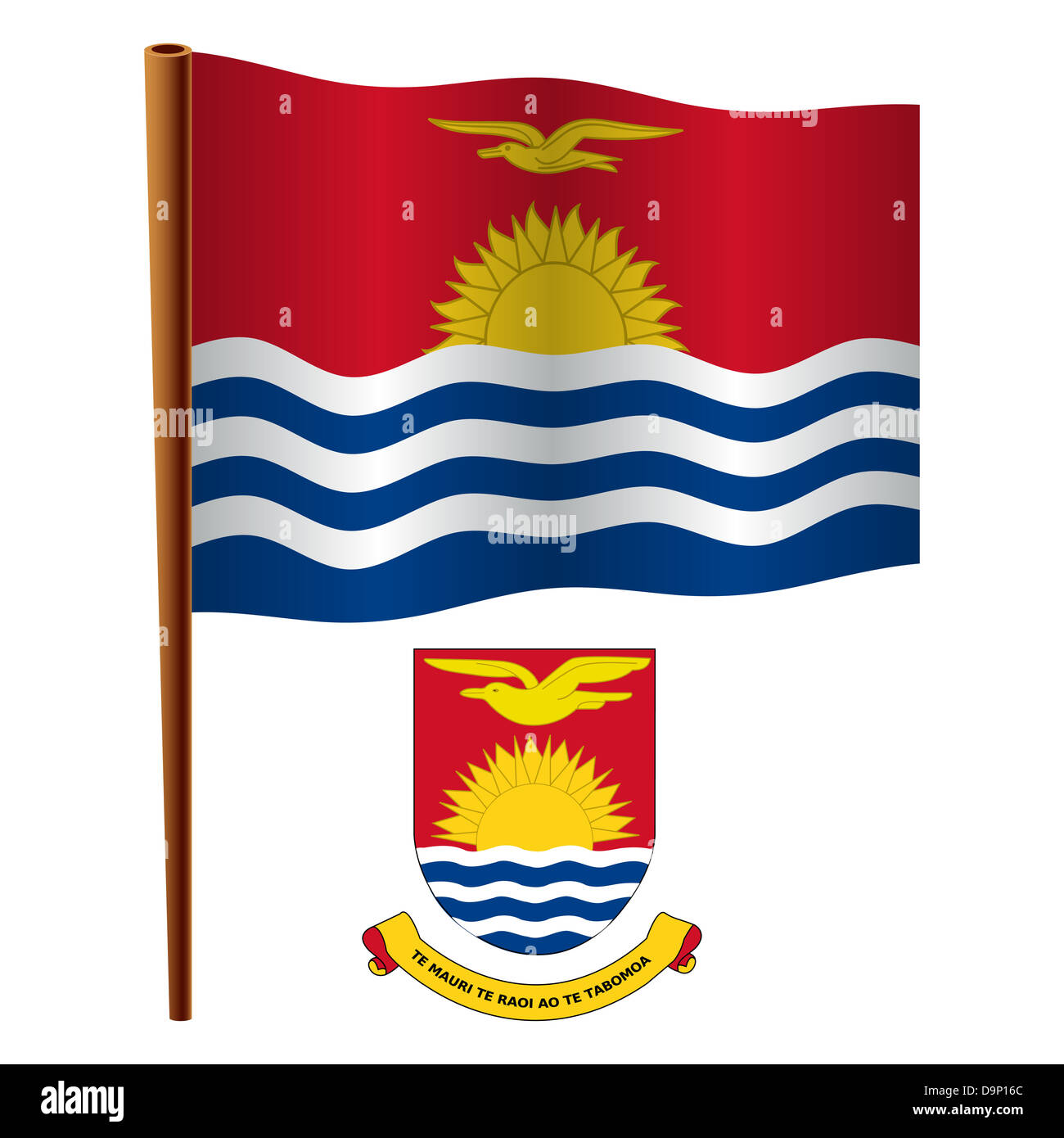 kiribati wavy flag and coat of arm against white background, vector art ...