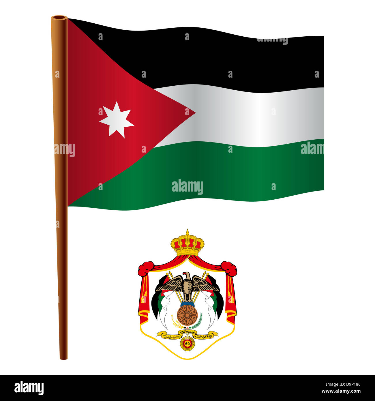 jordan wavy flag and coat of arms against white background, vector art ...
