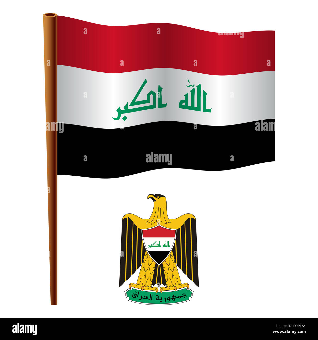 iraq wavy flag and coat of arms against white background, vector art ...