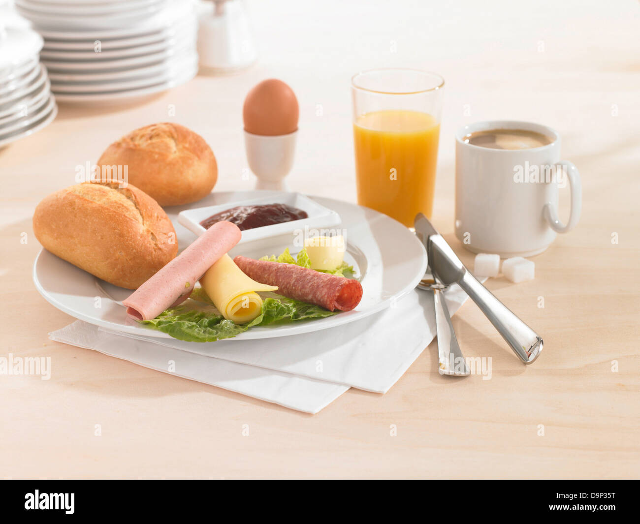 Laid breakfast table Stock Photo - Alamy