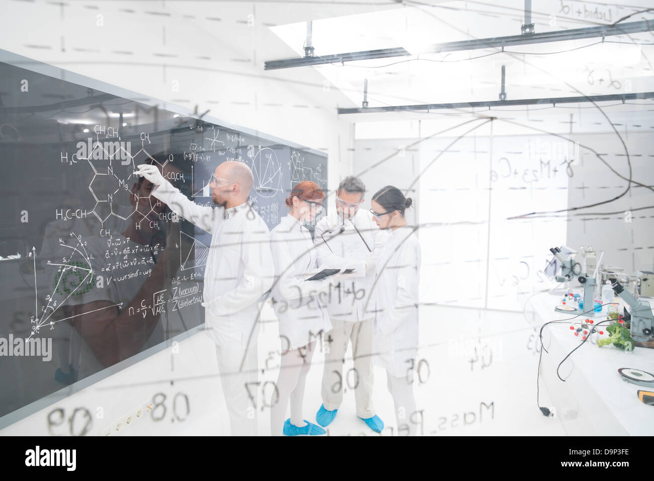 general-view seen trough a transparent board in a chemistry lab of ...