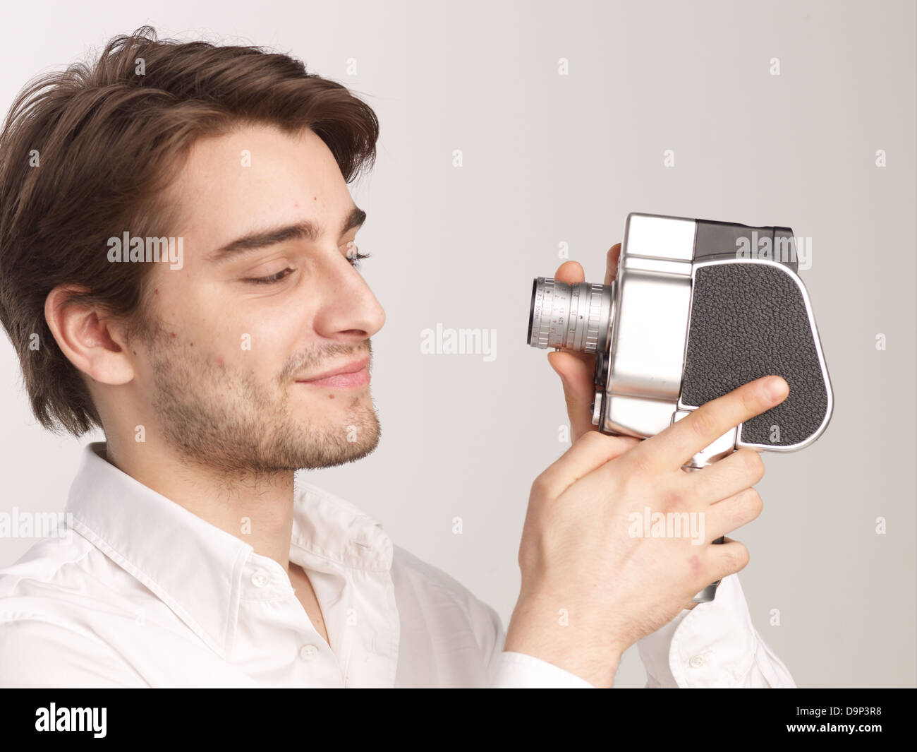 Man filming himself with camcorder Stock Photo - Alamy