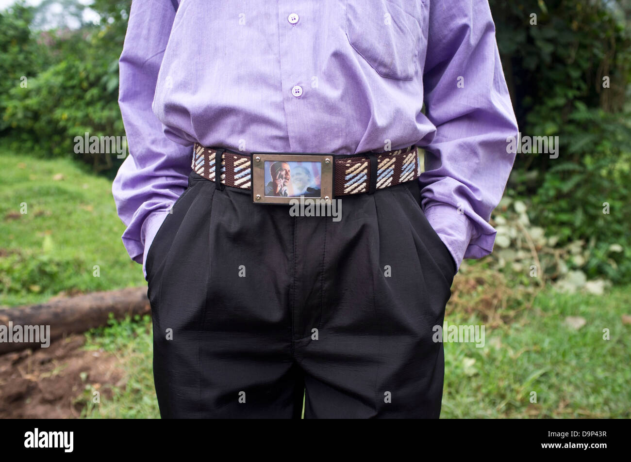 A picture of Barak Obama, the President of the United States, on a man ...