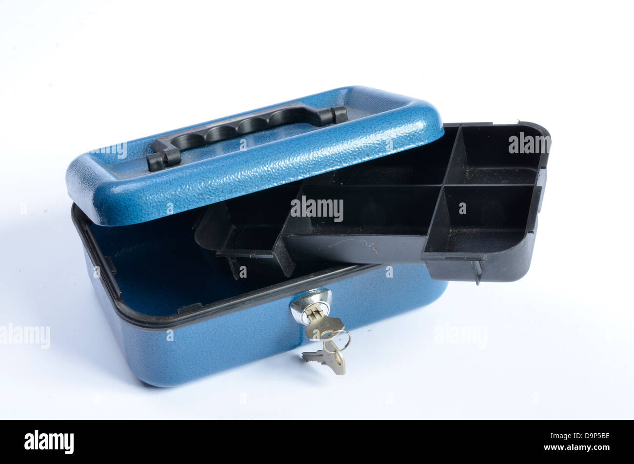 Security, a blue metal cash box with handle and lock Stock Photo - Alamy