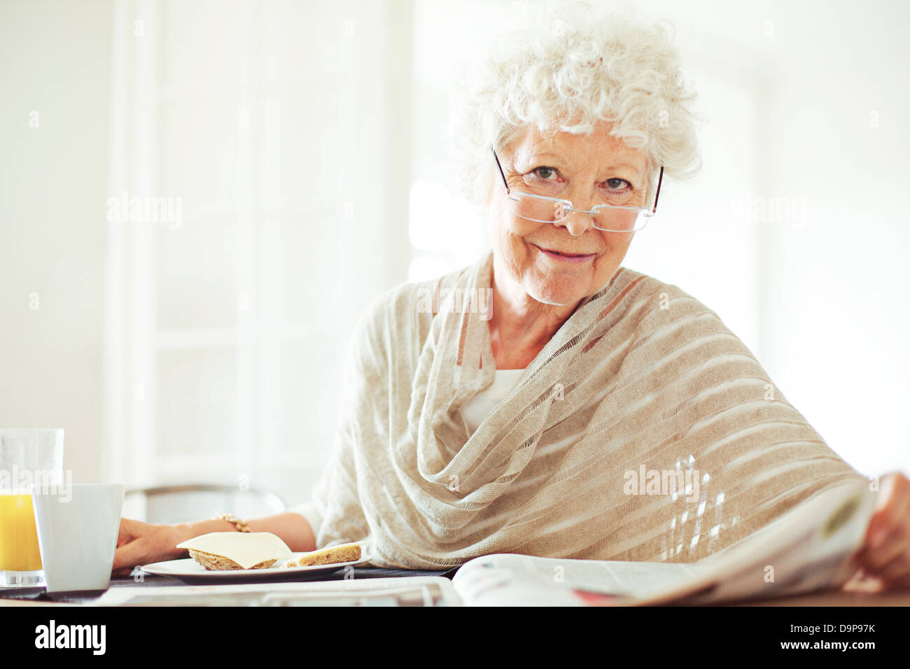 Elderly woman enjoying morning hi-res stock photography and images - Alamy