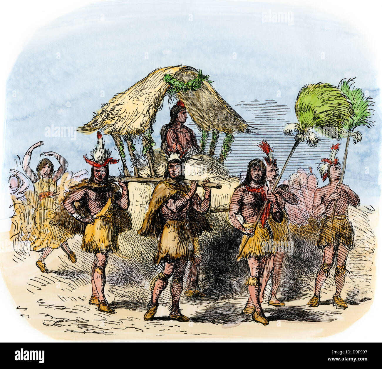 Native Americans carrying bride to a chief in Florida under Spanish ...