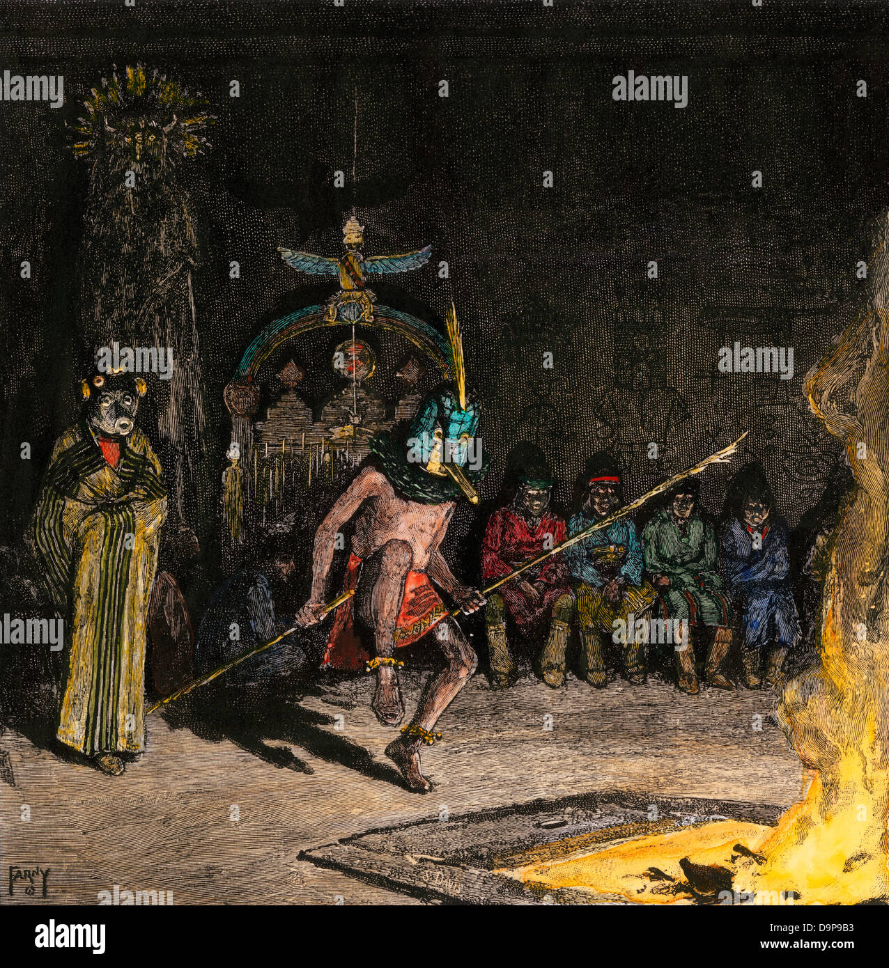 Shalako leading a ceremony at night, Zuni Pueblo, New Mexico, 1800s ...