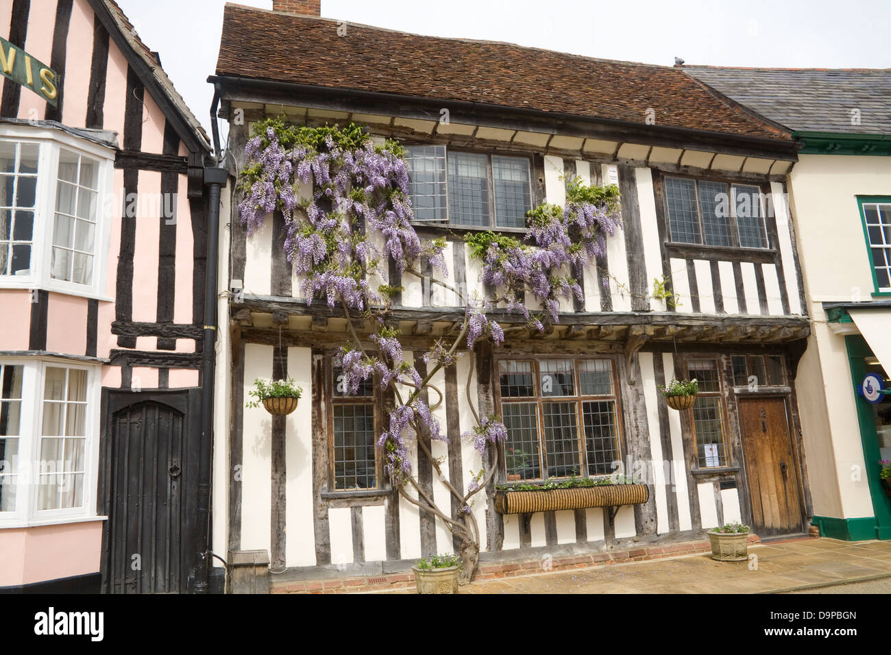 Lavenham Suffolk East England Half timbered building covered in ...