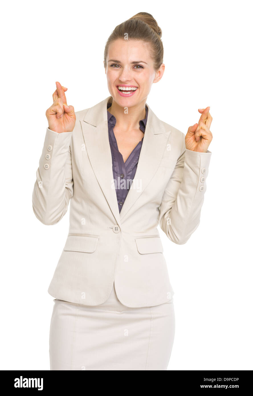 Beautiful young woman fingers crossed hi-res stock photography and ...