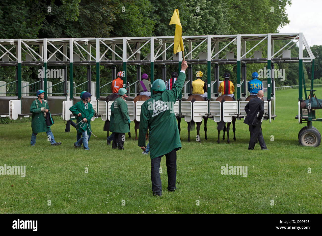 Horse racing starting stalls Stock Photo - Alamy