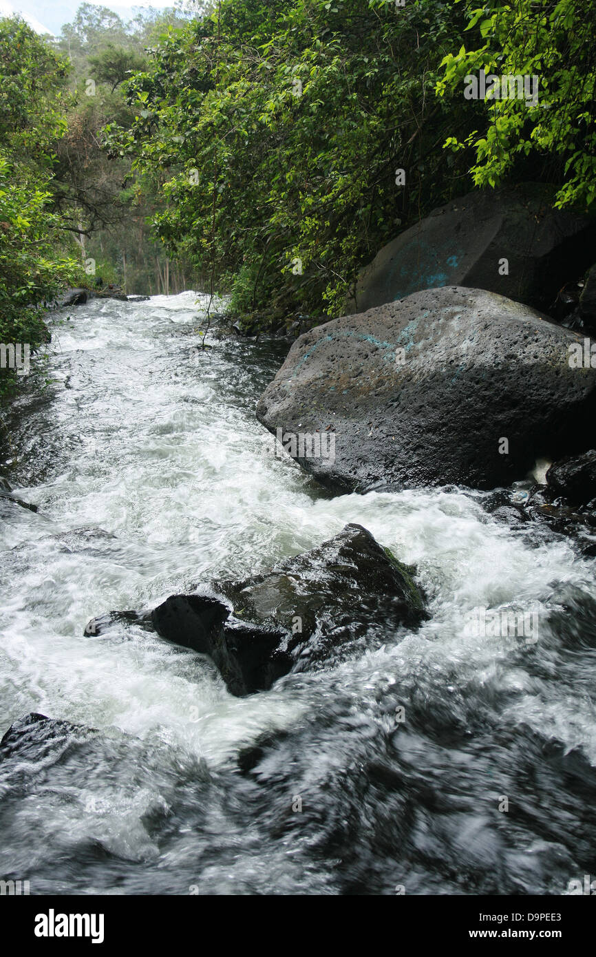 The Peguche Falls cascade over a cliff near Otavalo, Ecuador Stock ...