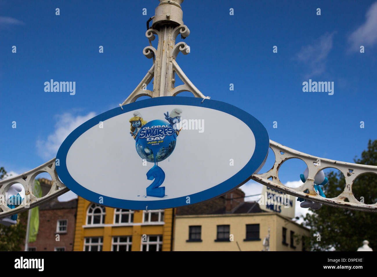 Poster attached to the Ha'penny Bridge advertising a new Smurfs movie ...