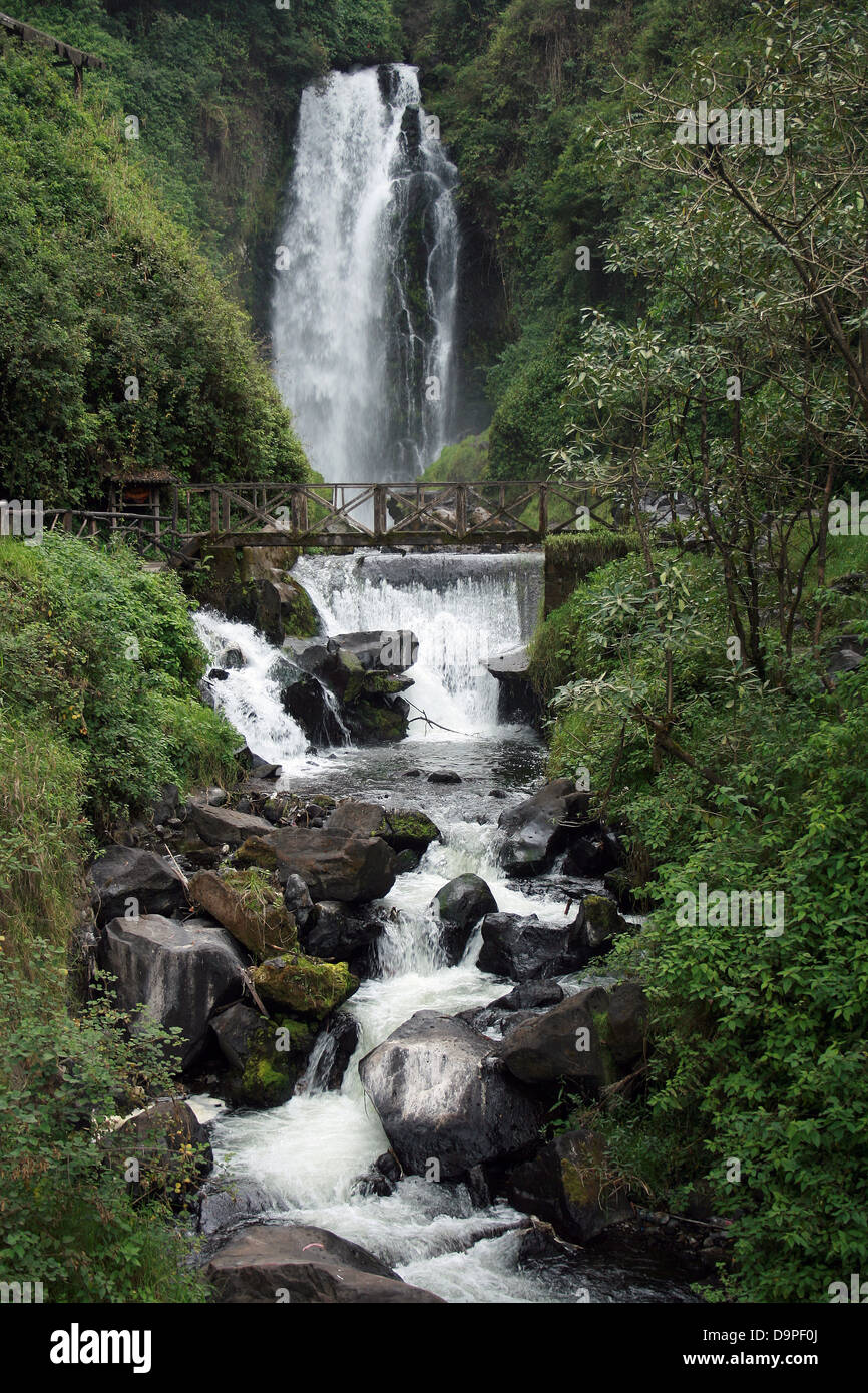 The Peguche Falls cascade over a cliff near Otavalo, Ecuador Stock ...