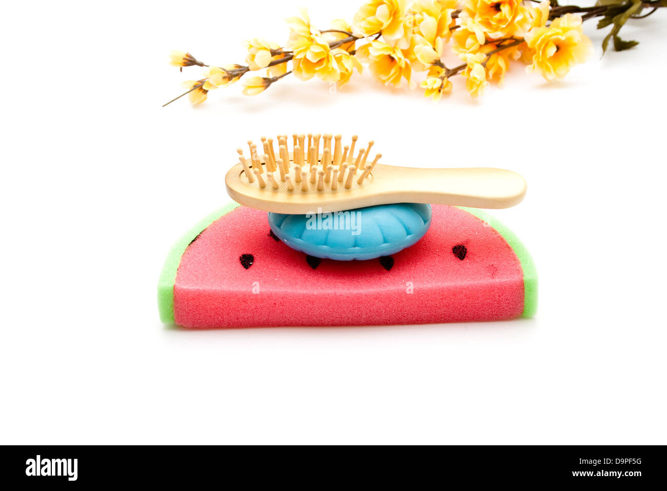 Bath Sponge with Blue soap and Massage Sponge Stock Photo - Alamy