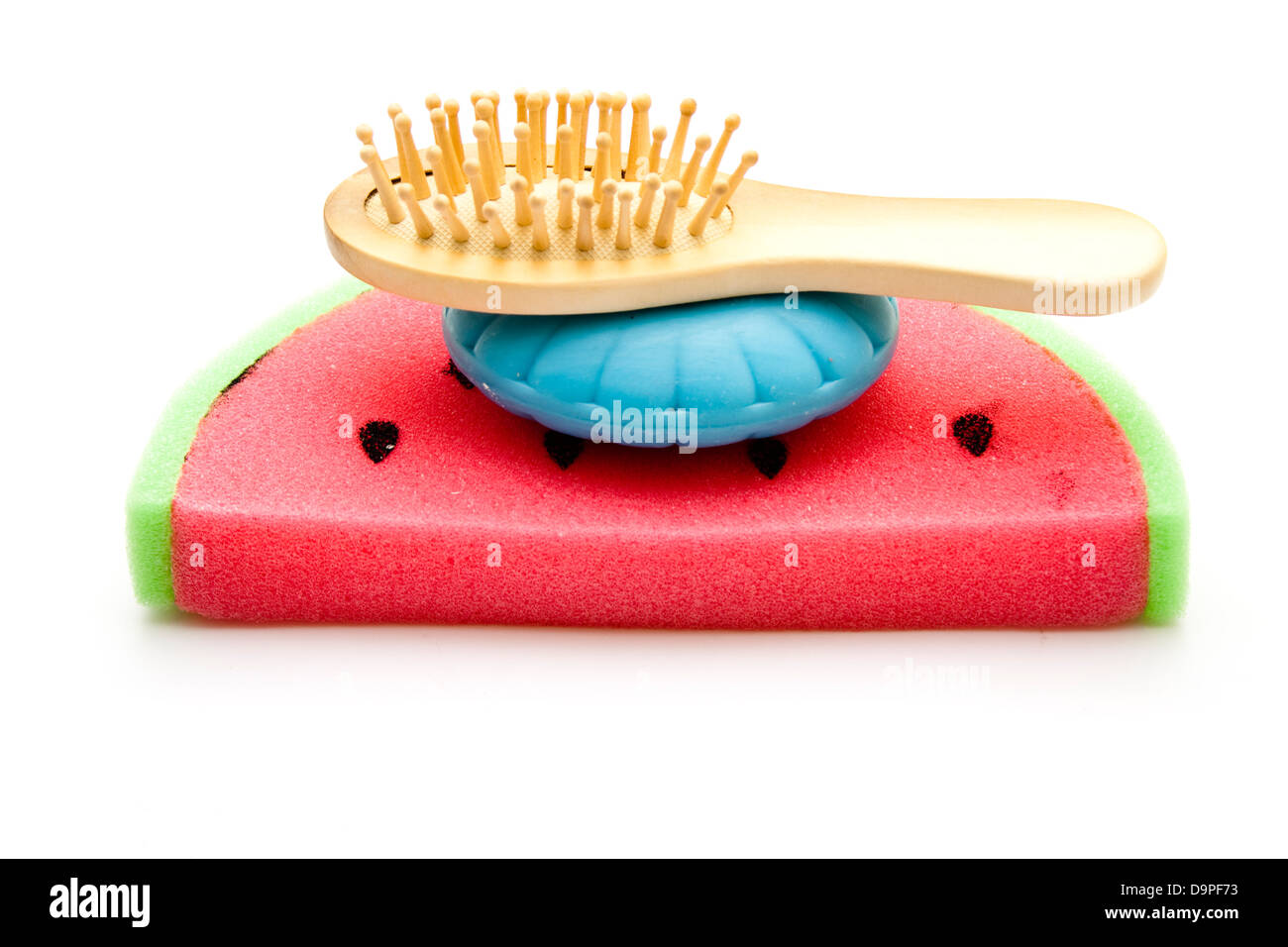 Bath Sponge with Blue soap and Massage Sponge Stock Photo - Alamy
