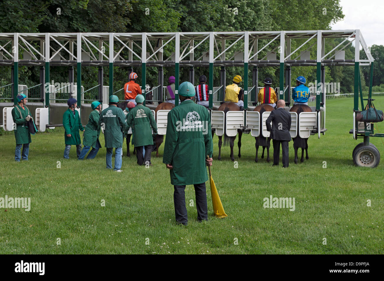 Horse racing starting stalls Stock Photo - Alamy