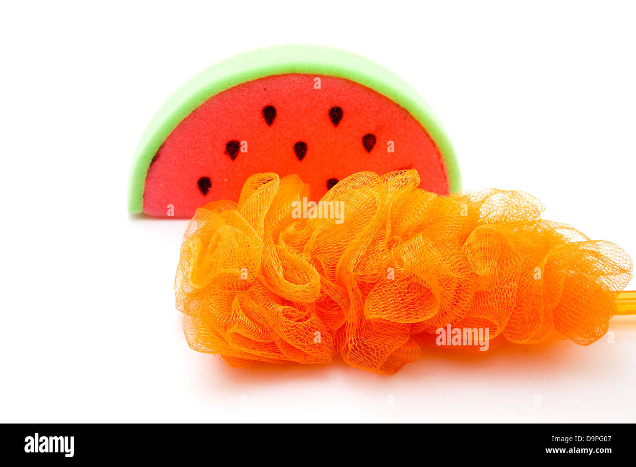 Bath Sponge with Net Sponge on white background Stock Photo - Alamy