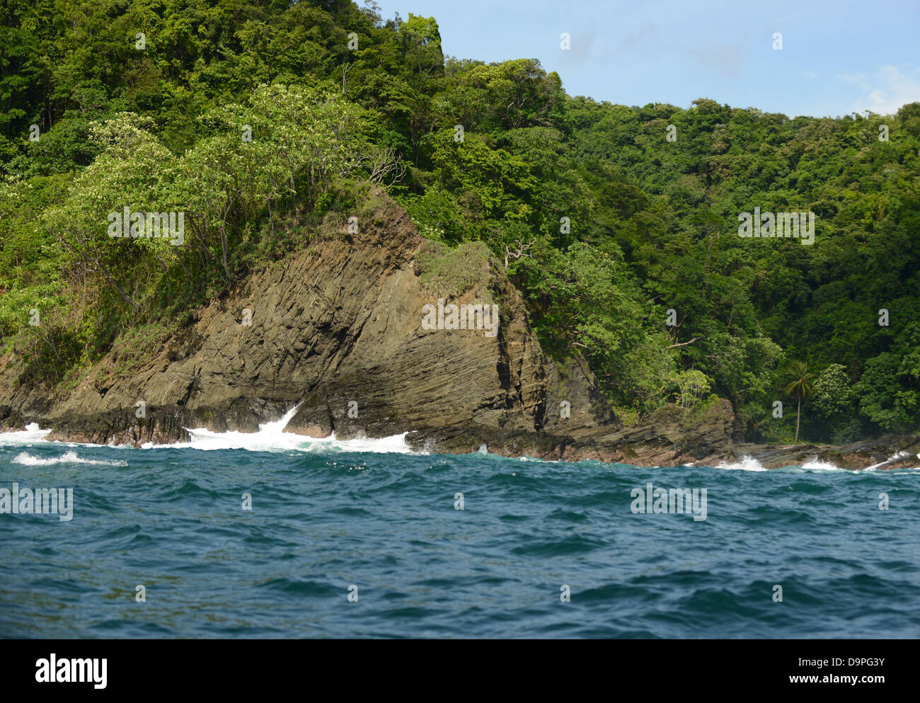 rocky shoreline in panama with tropical plants and trees Stock Photo ...