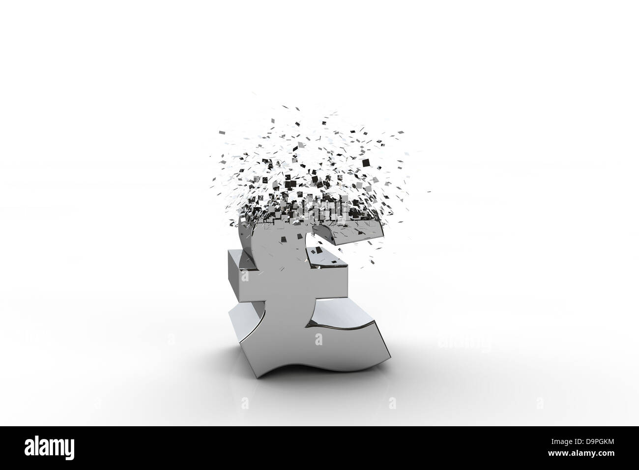 3D pound sterling currency symbol exploding, over white background ...