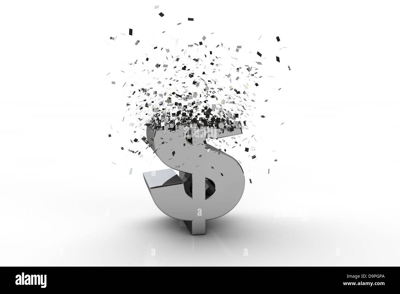3D dollar currency symbol exploding, over white background Stock Photo ...