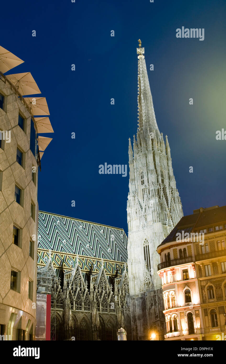 St. Stephens Cathedral on Stephansplatz night scene Vienna Austria ...