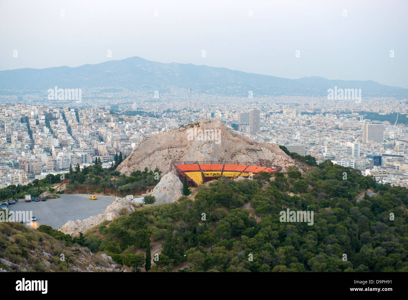 View of Athens and Lycabettus theater from Lycabettus hill Stock Photo ...