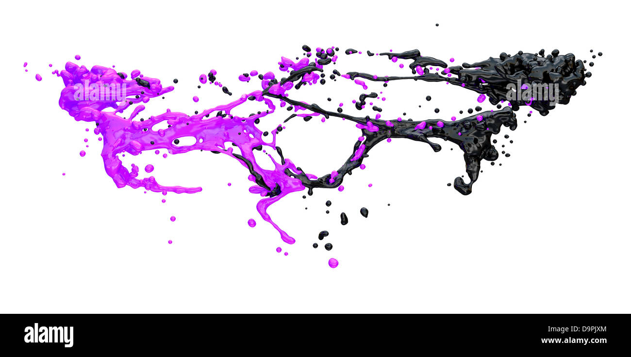 black and purple color splashes collide, isolated on white Stock Photo ...