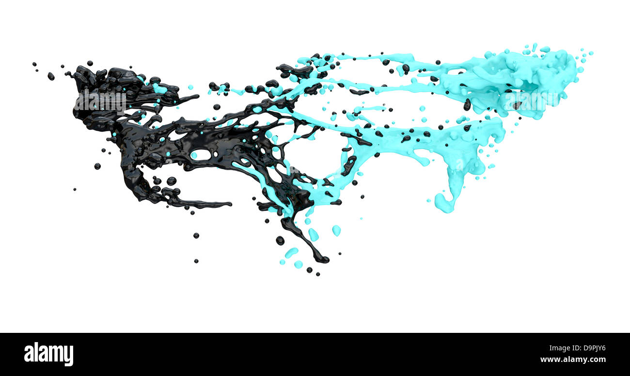 black and blue paint splashes collide, isolated on white Stock Photo ...
